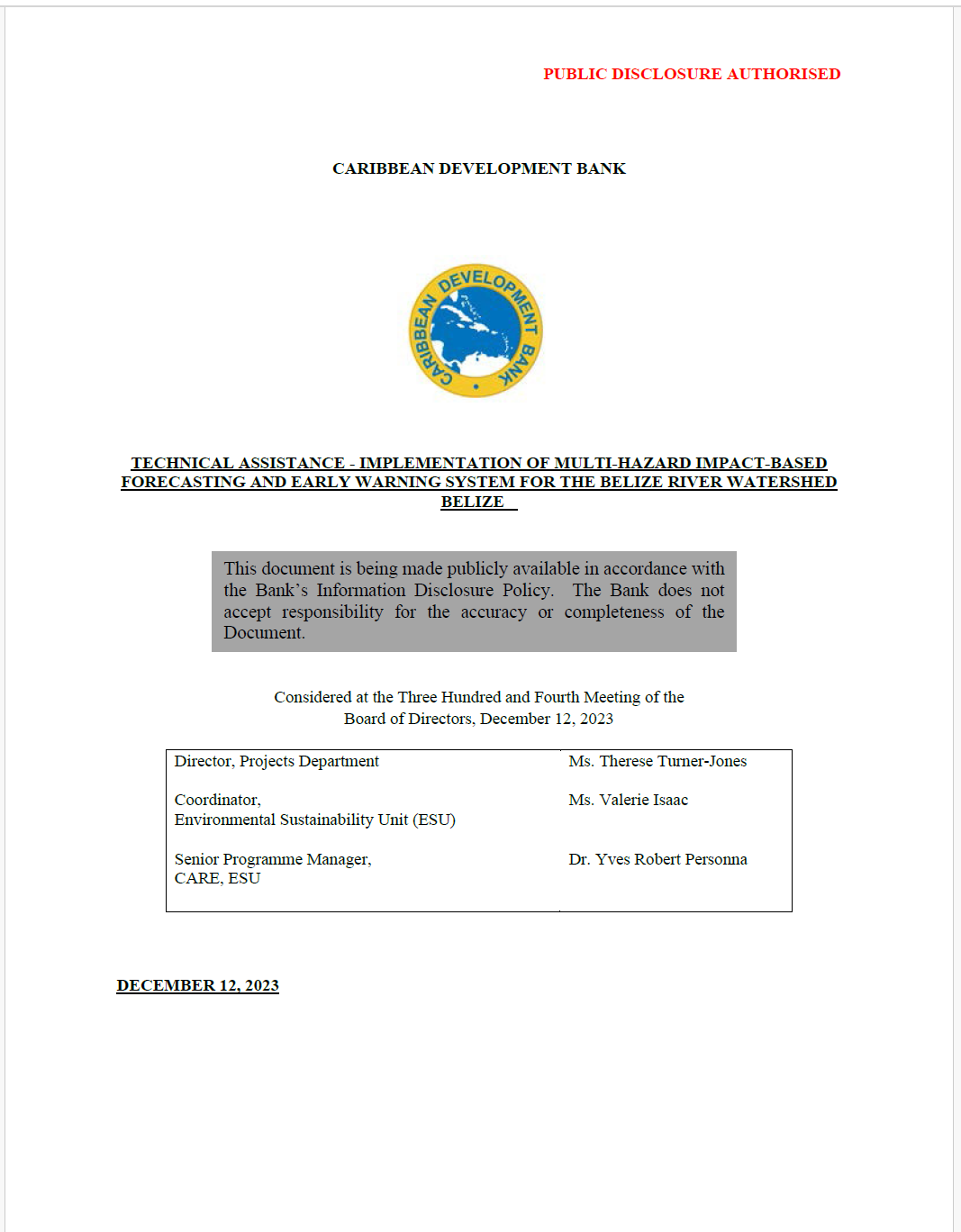 Technical Assistance – Implementation of Multi-Hazard Impact-Based Forecasting and Early Warning ...